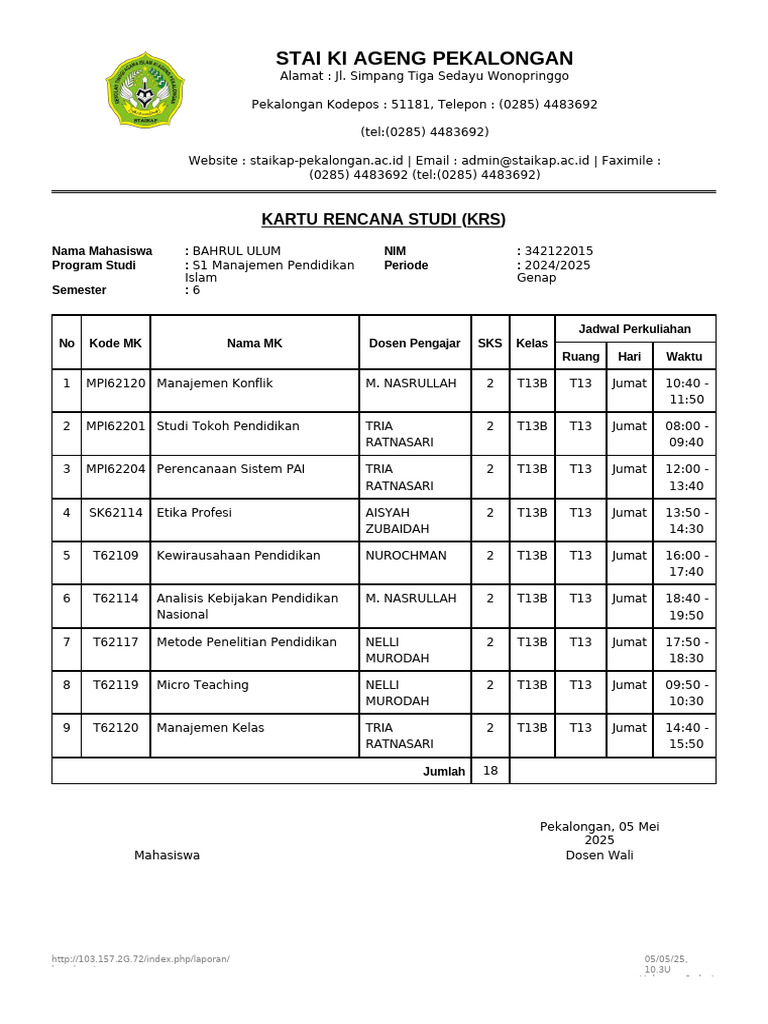 Cetak Laporan KRS Mahasiswa | PDF