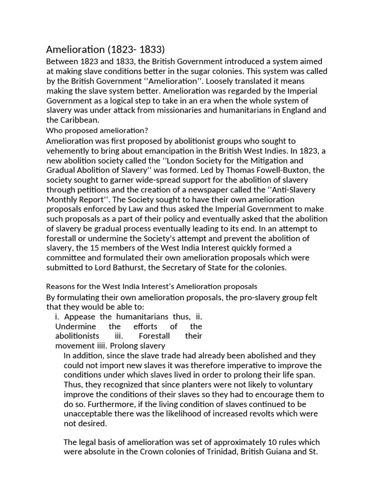 Notes On Ameioloration | PDF | Abolitionism | Slavery