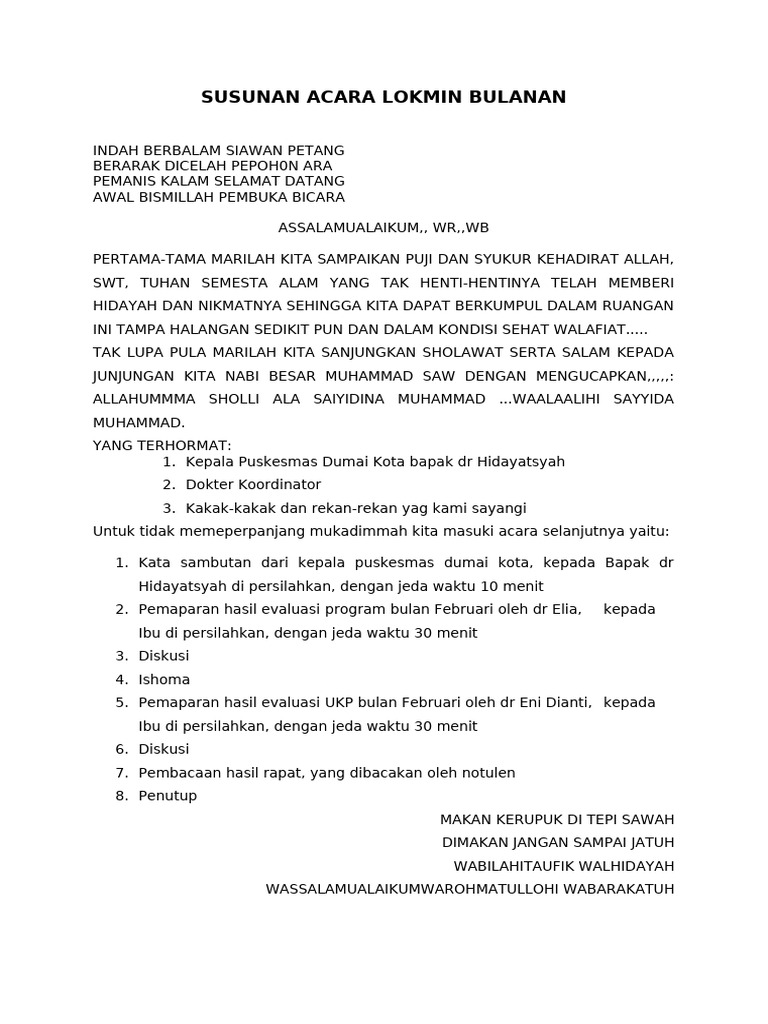 Susunan Acara Lokmin Bulanan | PDF