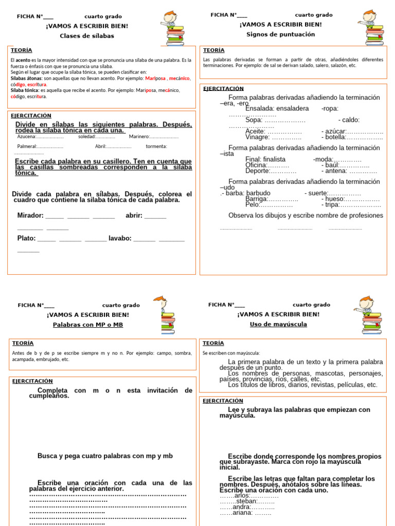 Mas Fichas Ortograficas 4to Listas | PDF | Ortografía | Lingüística