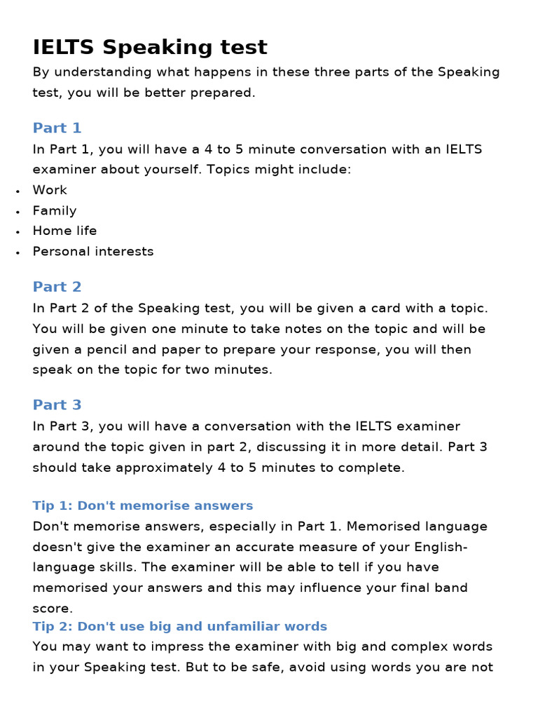 Ielts Speaking Test | PDF | English Language | International English ...