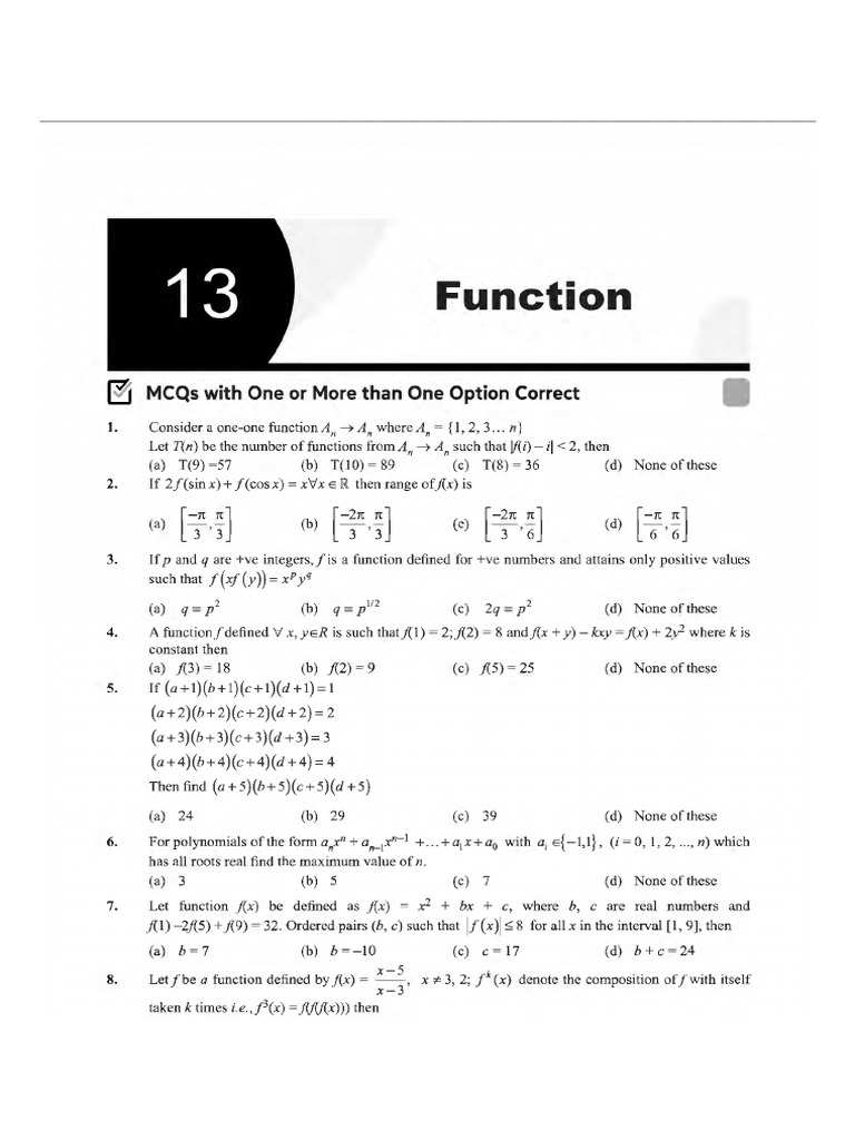 Function Problem Solving MCQs | PDF