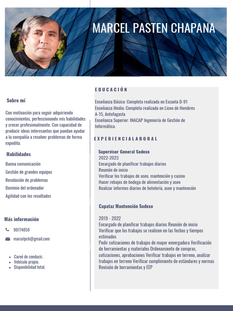 CV Marcel Pasten Chapana | PDF | Ascensor