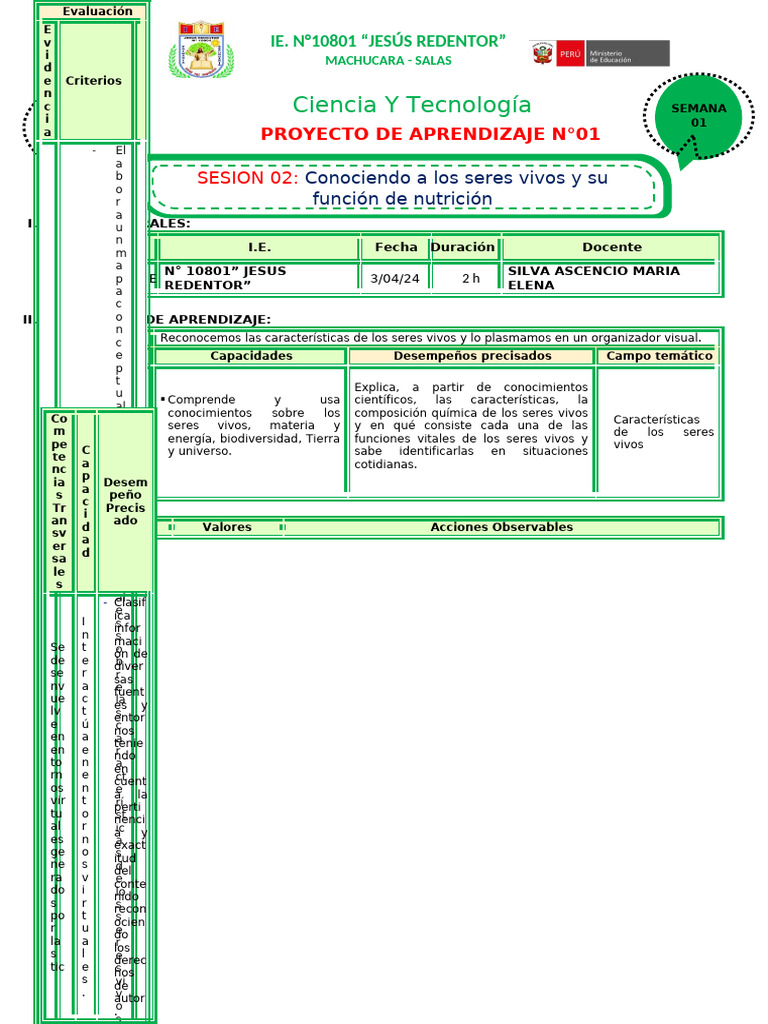 2da SESIÓN DE APRENDIZAJE - SEM.1 - PROY. 01-CyT 2024 | PDF | Aprendizaje | Cognición