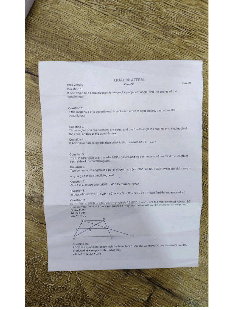 Maths Test Paper Class 9th 3 | PDF
