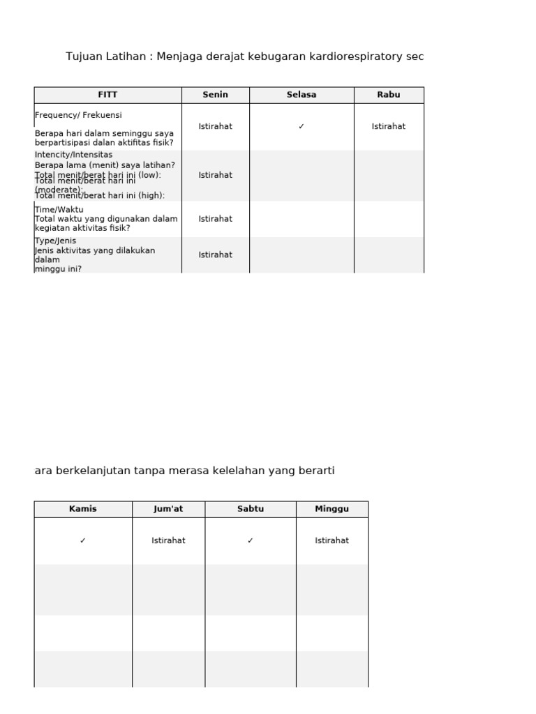 Tabel Program Latihan Kebugaran Jasmani | PDF