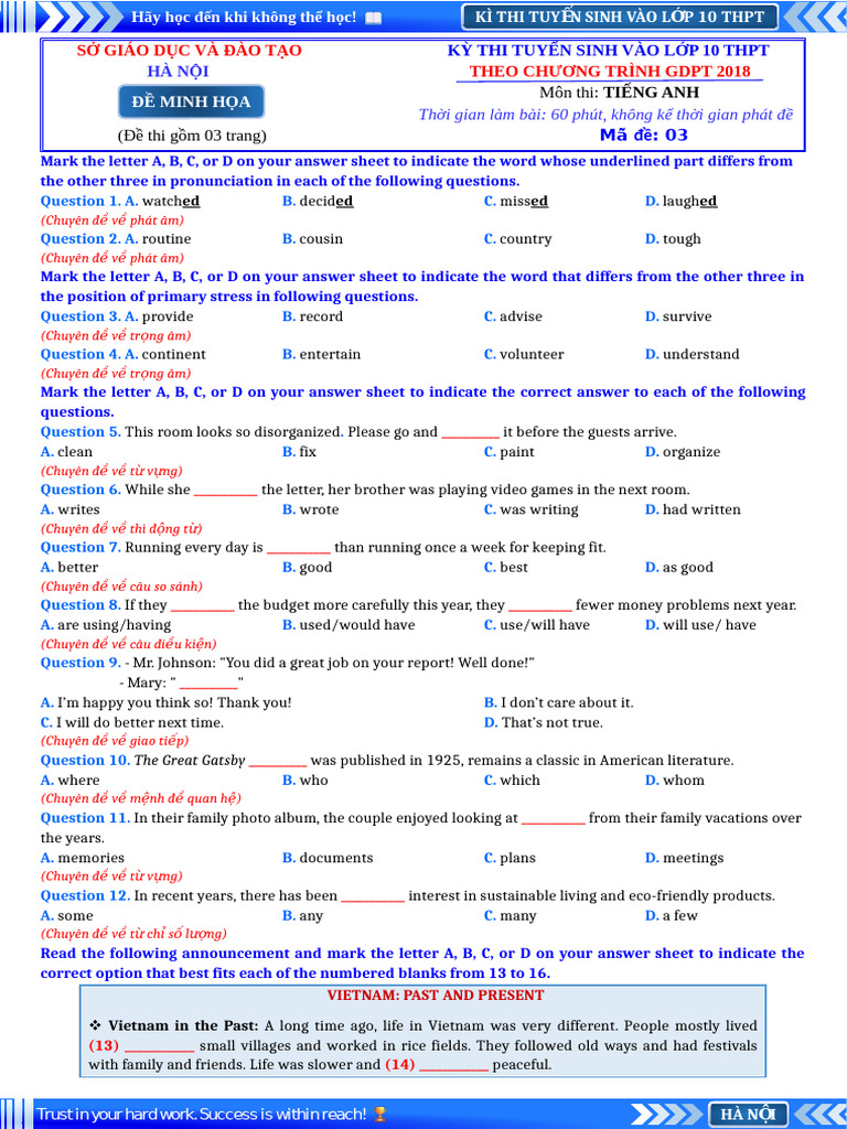 ĐỀ 03 ANH 10 | PDF | Beach