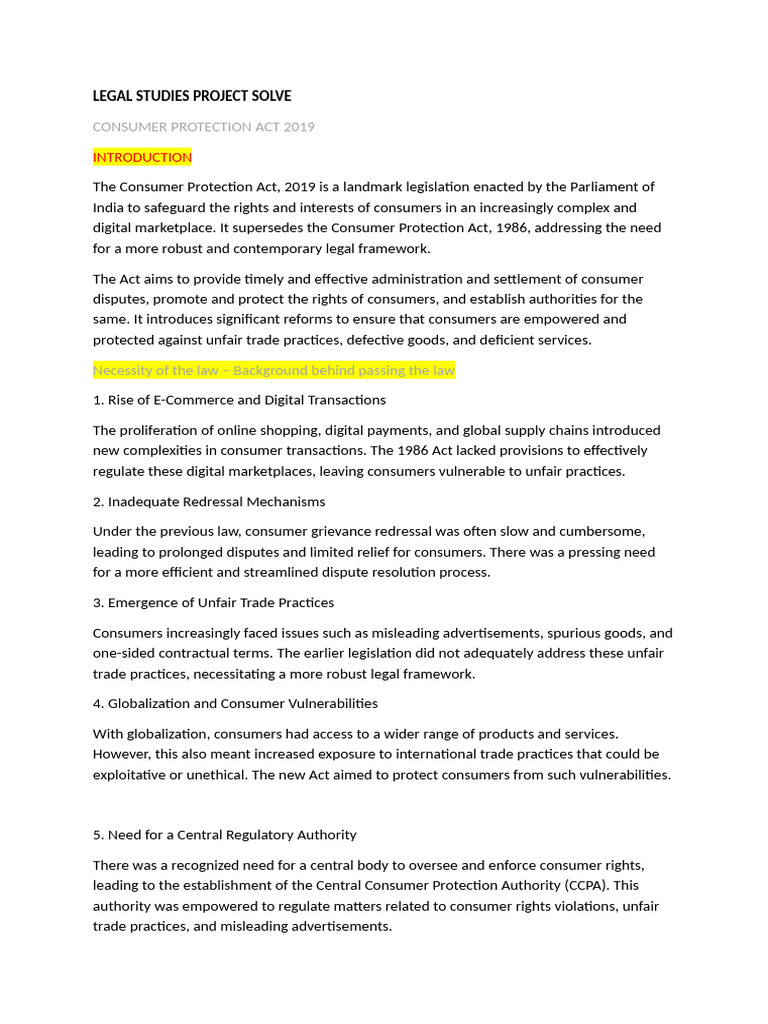 Legal Studies Project Solve | PDF | Consumer Protection | Product Liability