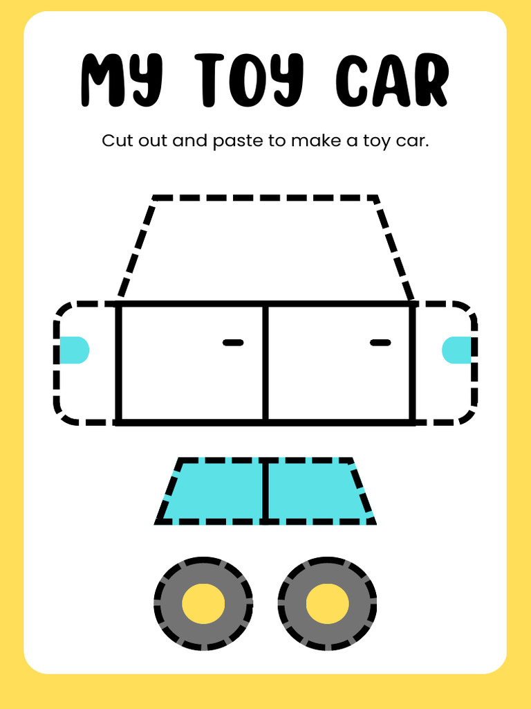 Yellow White My Toy Car Cut and Paste Worksheet-2 | PDF