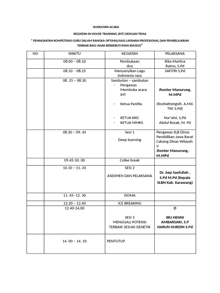 Rundown Acara Iht Rika | PDF