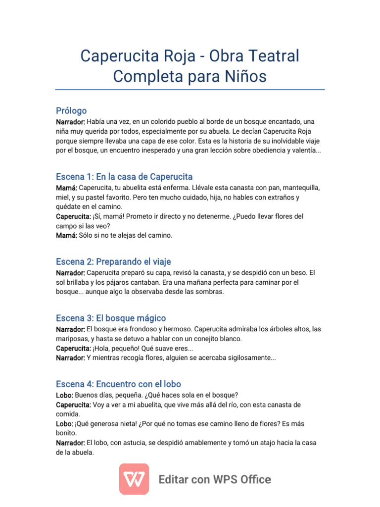 Caperucita Roja: Obra Teatral Infantil | PDF | Caperucita Roja