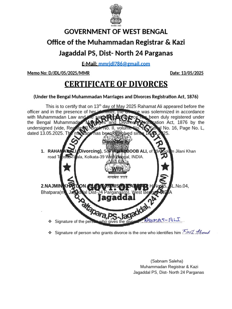 Islamic DIVORCEE One Parson SL 16 | PDF