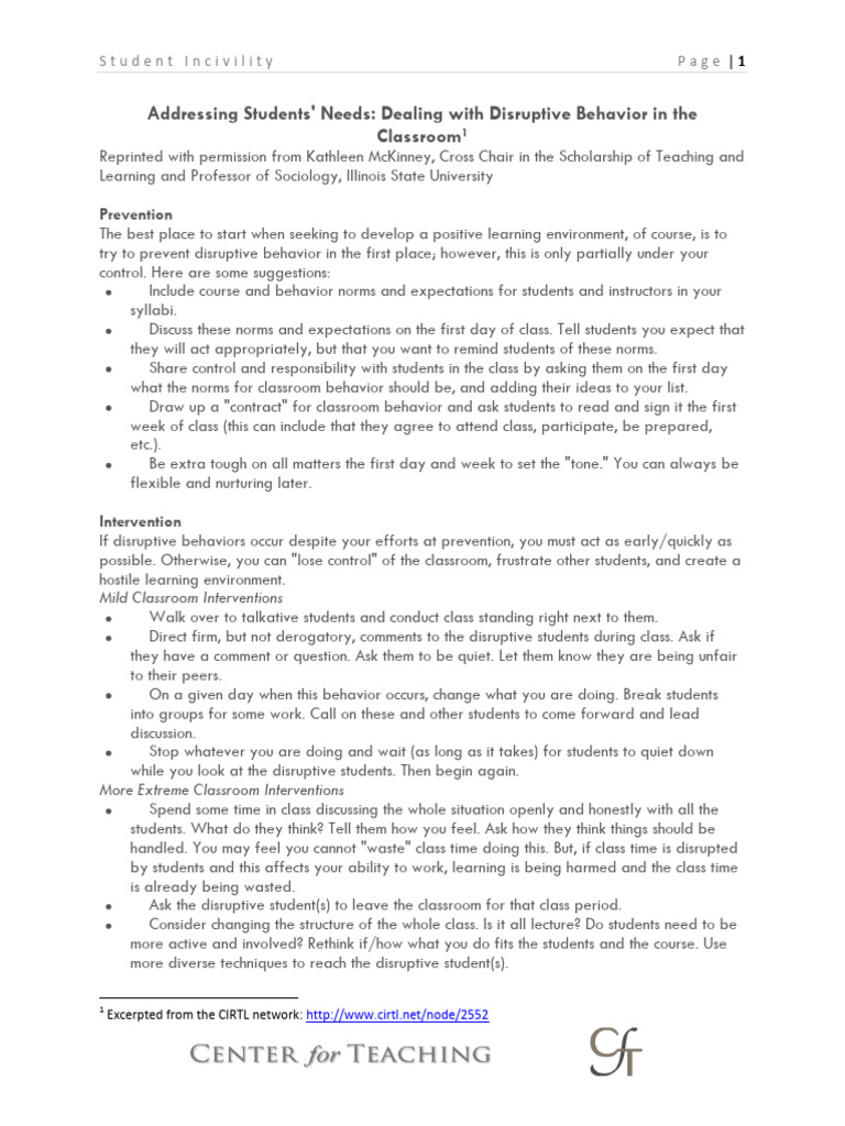 Student Incivility Best Practices | PDF | Learning | Classroom Management
