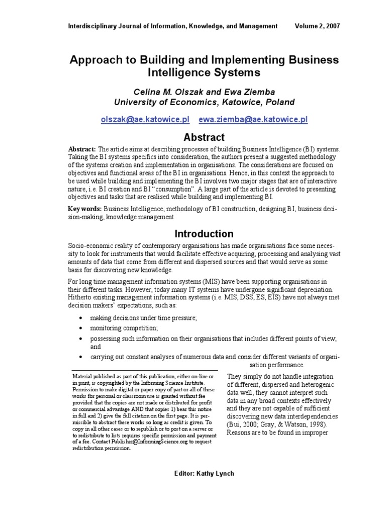 Approach To Building and Implementing Business Intelligence Systems ...