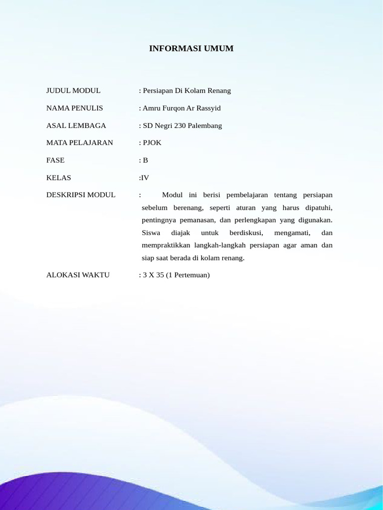 MODUL_KLS 4_PERSIAPAN_DIKOLAM_RENANG | PDF