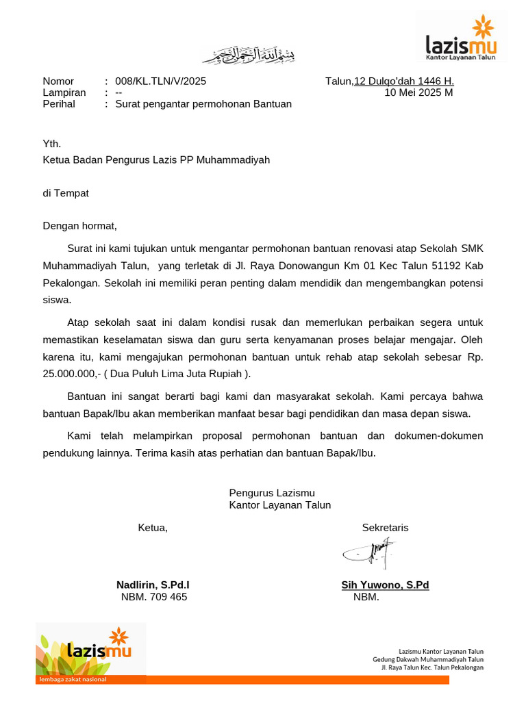 SURAT PENGANTAR Dari Lazis Talun | PDF