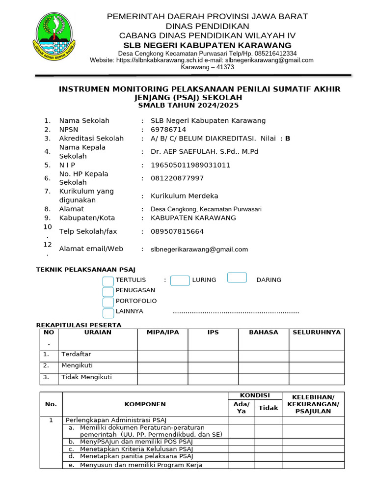 Instrumen Monev PSAJ 2025 | PDF