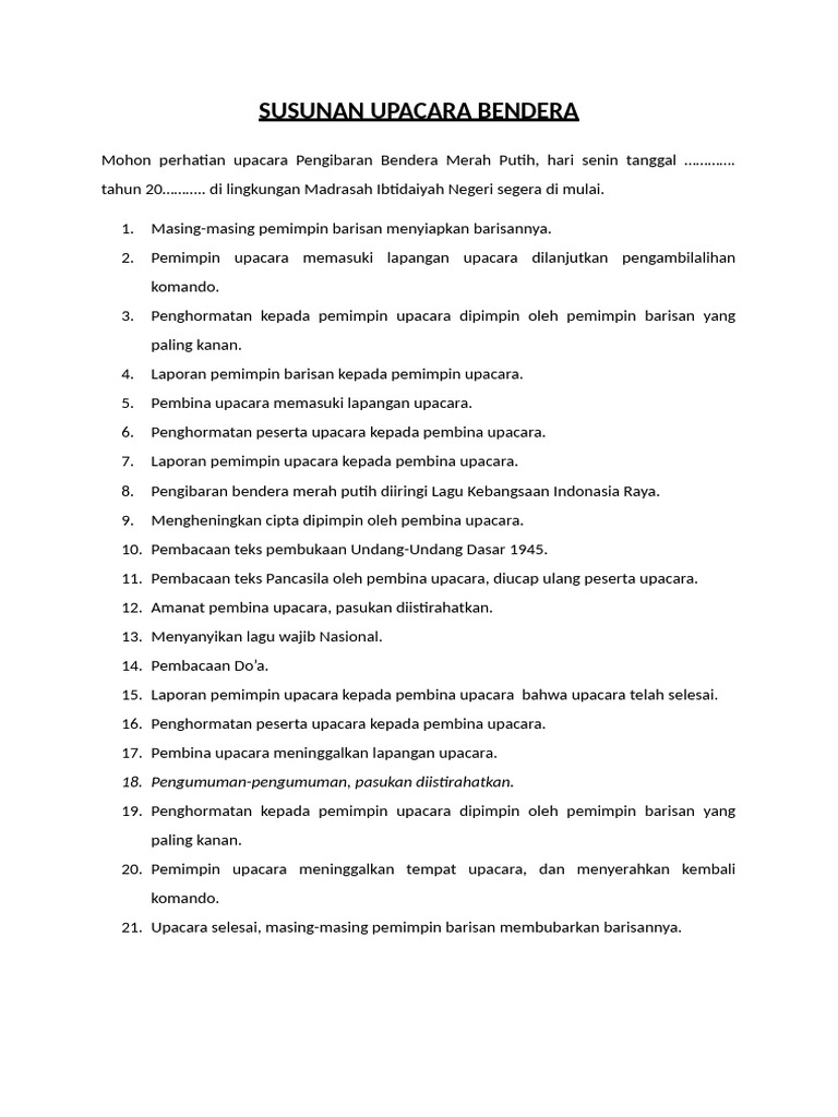 Susunan Upacara Bendera | PDF