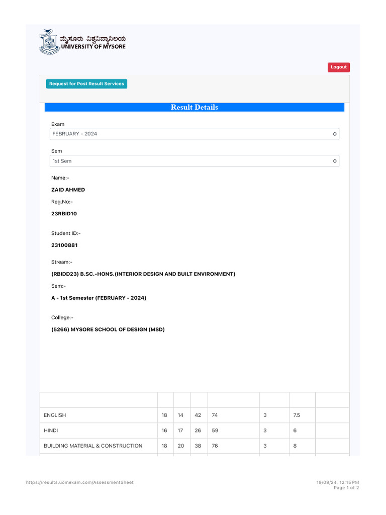 Assessment Sheet UOM-Results | PDF | Student Assessment And Evaluation