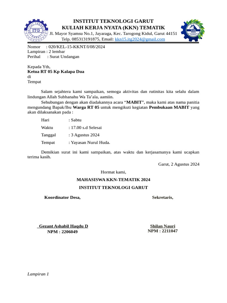 Surat Undangan Mabit - Rt05 | PDF