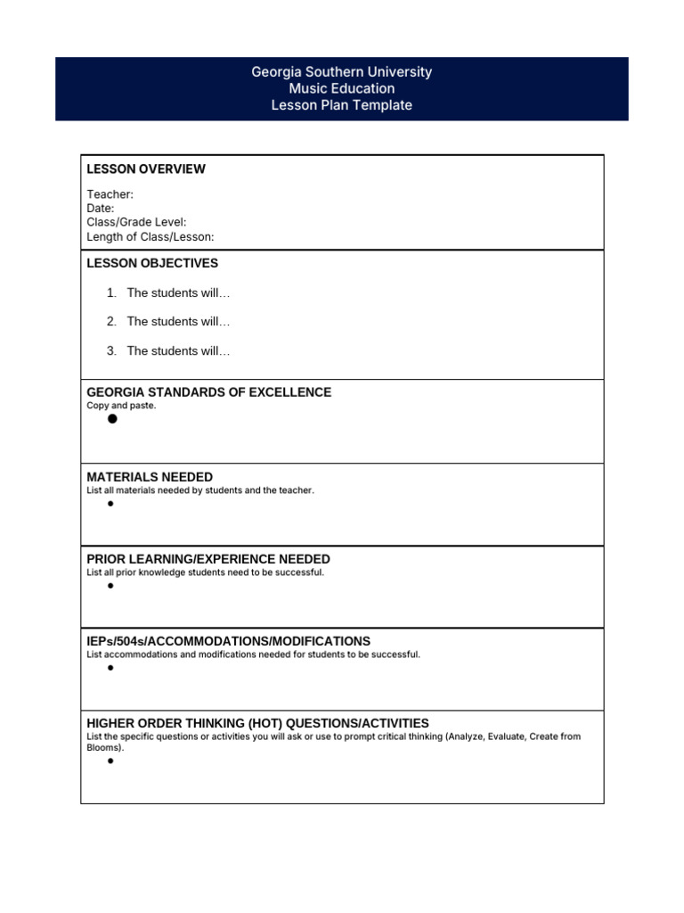 GSU Lesson Plan Template Official | PDF