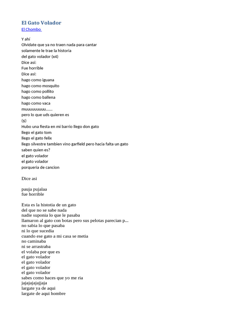Letra de "El Gato Volador" | PDF