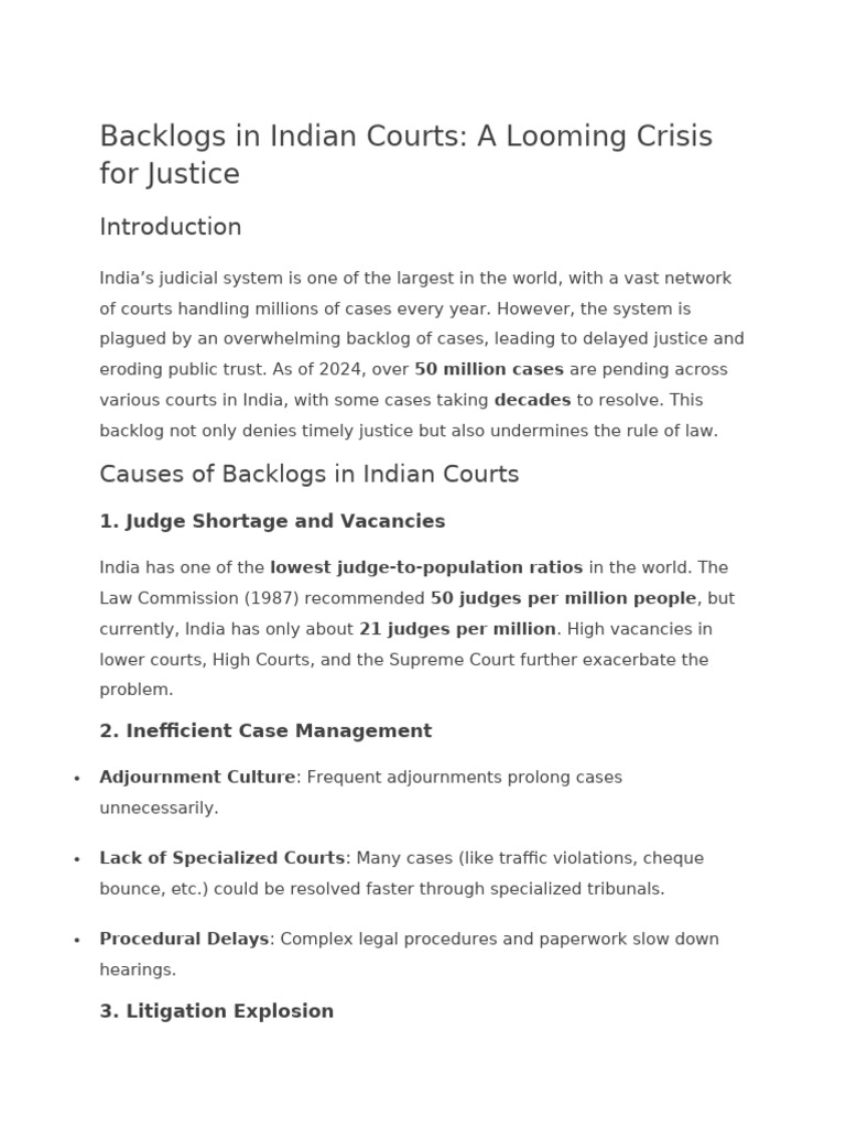 Backlogs in Indian Courts | PDF | Alternative Dispute Resolution ...