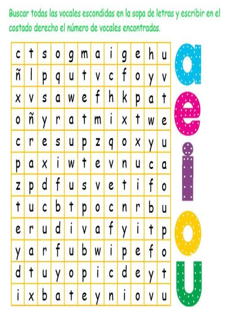 Sopa de Letras Vocales | PDF