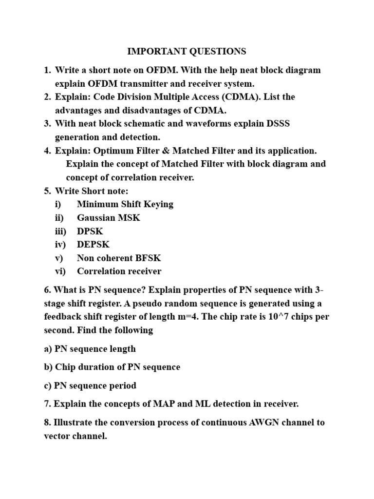 IMP Questions Digital Communication | PDF
