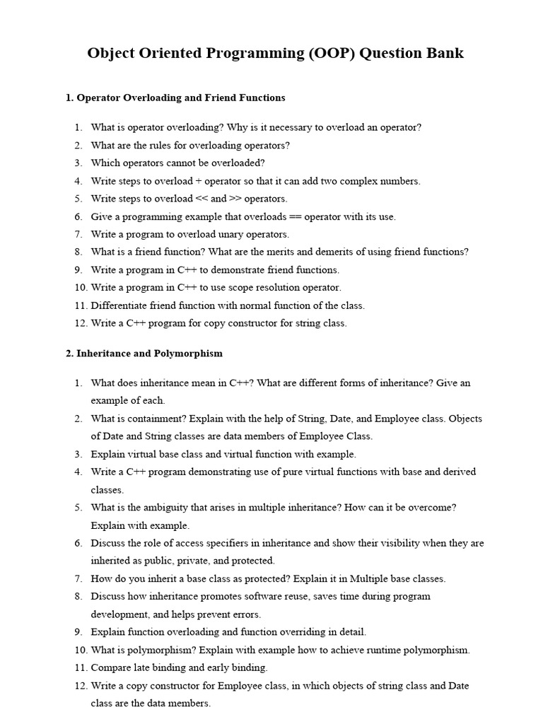OOP IMP Questions For EndSem | PDF | C++ | Inheritance (Object Oriented ...