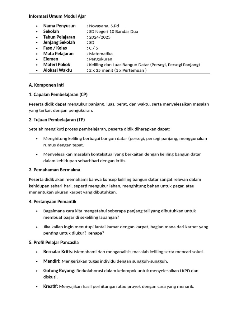 Modul Ajar Matematika Kelas 5 | PDF