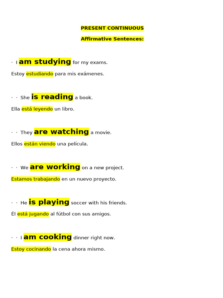 Present Continuous - A1 | PDF