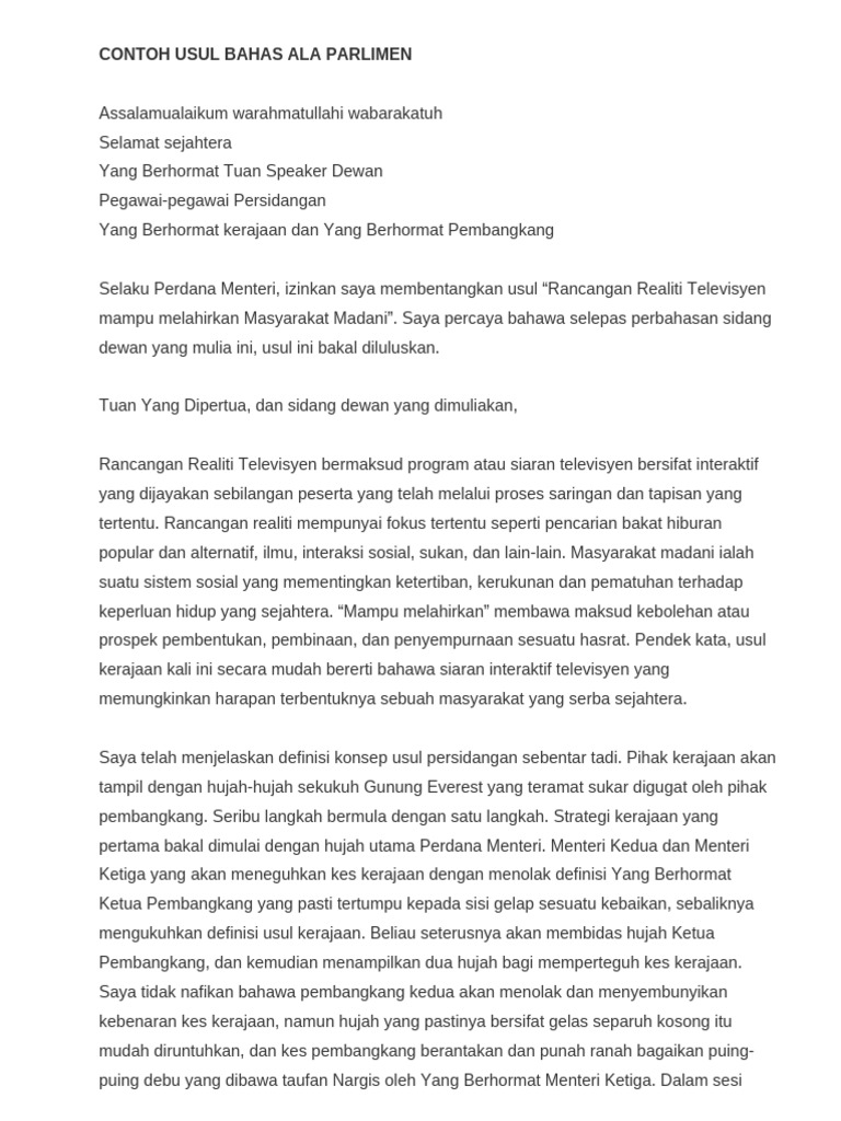 Contoh Usul Bahas Ala Parlimen | PDF