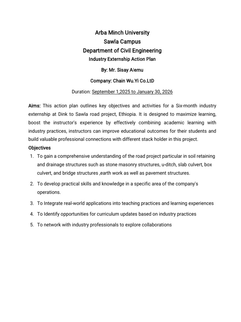 Action Plan by Sisay Alemu | PDF | Road | Learning