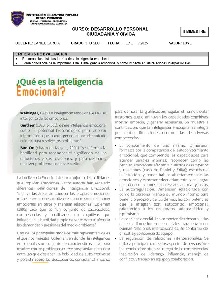 s2 5to DPCC La Inteligencia Emocional 2do Bimestre 2025 | PDF
