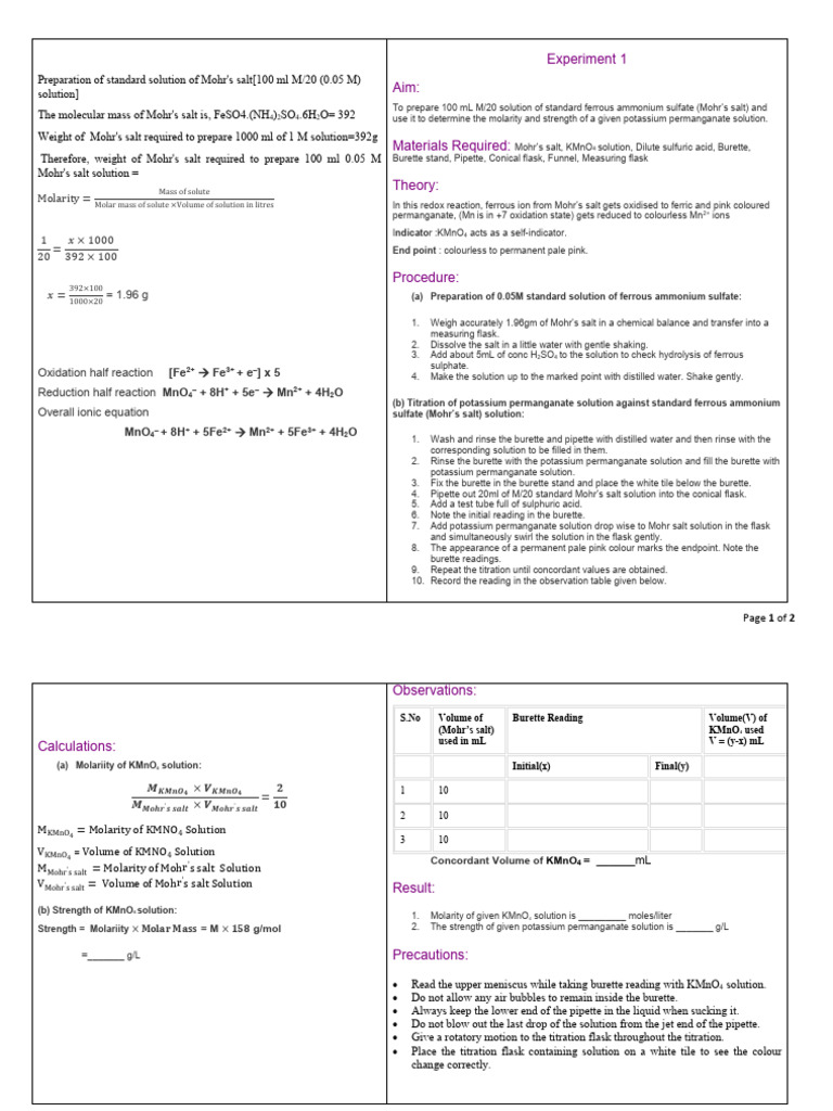 Titration Mohr's Salt-1 | PDF | Salt (Chemistry) | Titration