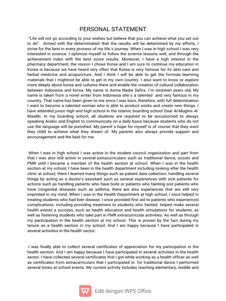Aspiring Pharmacist's Personal Statement | PDF | Health Care | Medicine