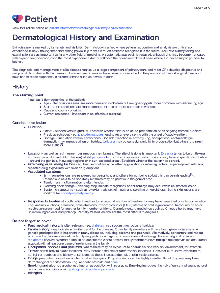 Dermatological History and Examination | PDF | Psoriasis | Biopsy