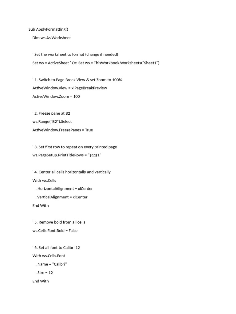 Excel Worksheet Formatting Script | PDF