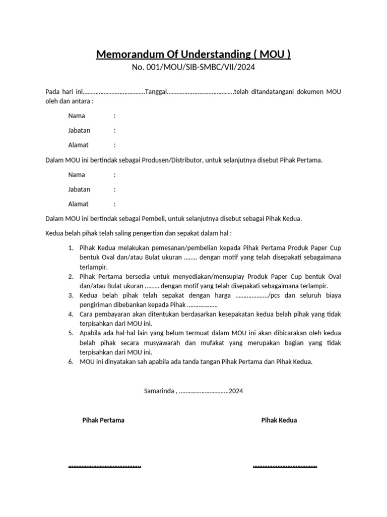 MOU Pembelian Produk Paper Cup | PDF