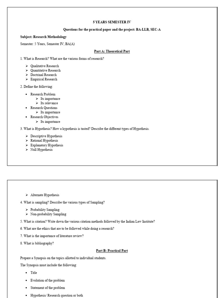5years Sem IV Ba Sec A+b and Bba Bcom Practical Paper | PDF | Methodology | Hypothesis