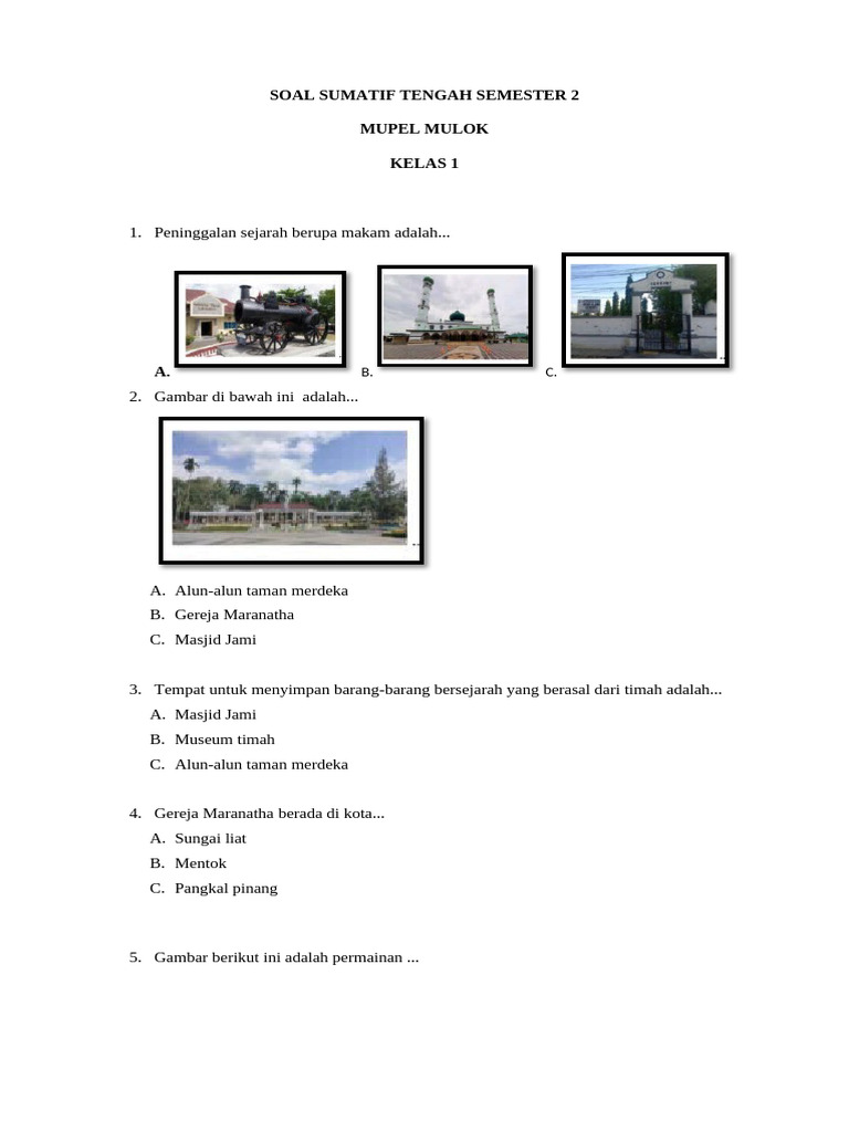 Soal STS 2 Mulok Kelas 1 | PDF