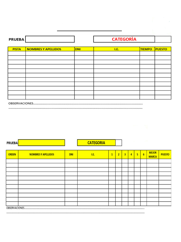 Planilla de Saltos Atletismo | PDF