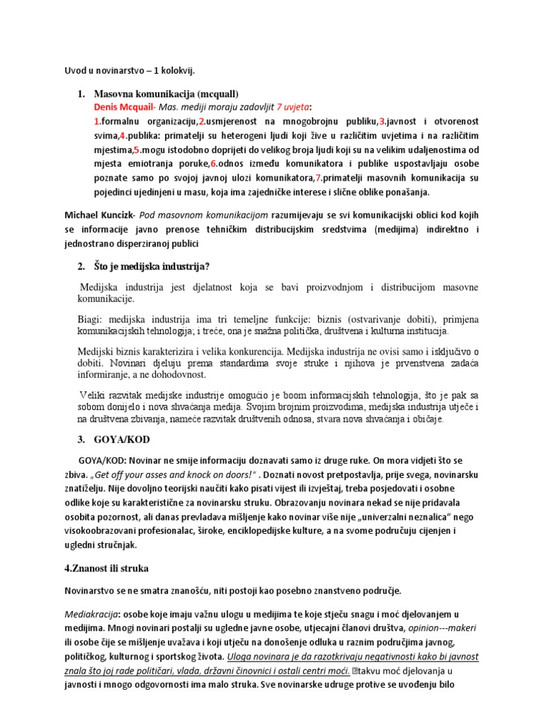 Uvod U Novinarstvo Moja Skripta | PDF
