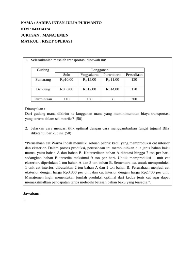 Soal Tugas 2 Riset Operasi Fenti Anggreini | PDF