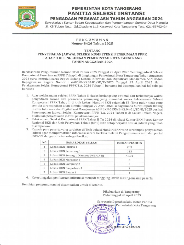 8426 - Penyesuaian Jadwal Seleksi Kompetensi PPPK Tahap II | PDF