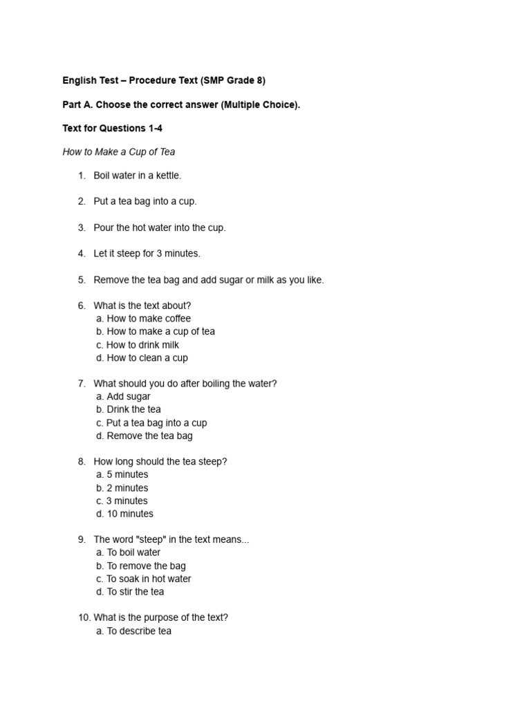 English Test - Procedure Text (SMP Grade 8) | PDF