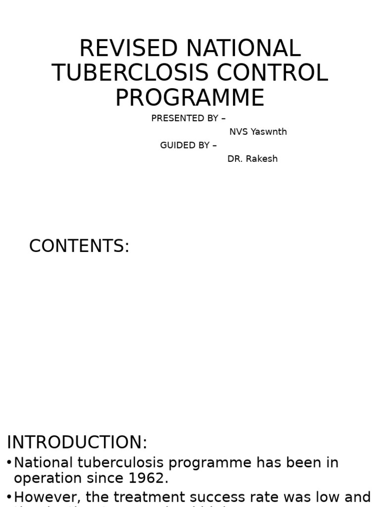 Revised National Tuberculosis Control Programme | PDF | Medical Specialties | Tuberculosis