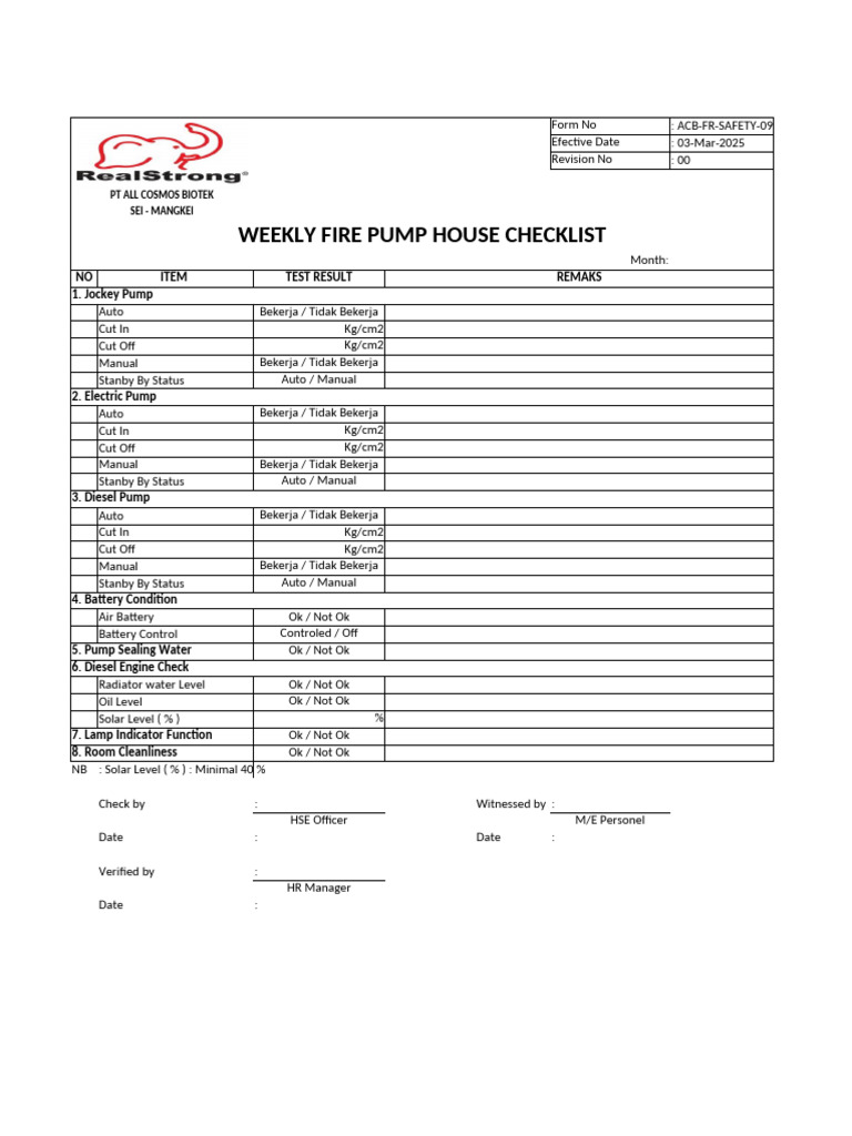 Checklist Pumphouse | PDF