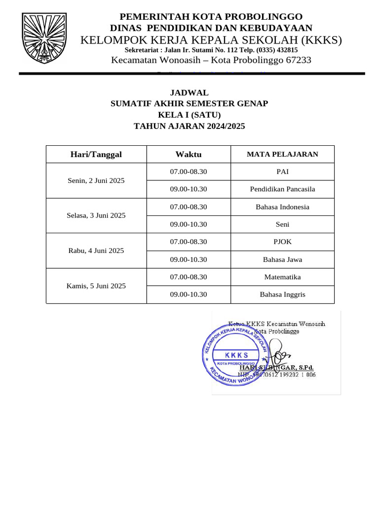 Jadwal Sas Genap Ta 2024-2025 | PDF